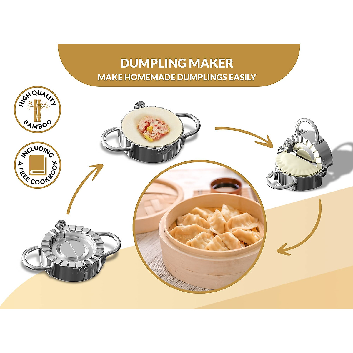 BELLA COOKS Bamboo Steamer for Cooking - Steamer Basket with a Ring - Fits every Pan & Pot - Dumpling Steamer - Incl. Extra Chopsticks & Silicone Liners