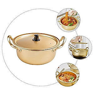 Yardwe 1pc Korean Instant Noodle Pot Foods Ceramic Nonstick Frying Pan Japanese Wok Metal Stock Pot Lid Cooking Pot Ramyun Hot Pot Practical Noodles Pot Kitchen Gadget Binaural Candy