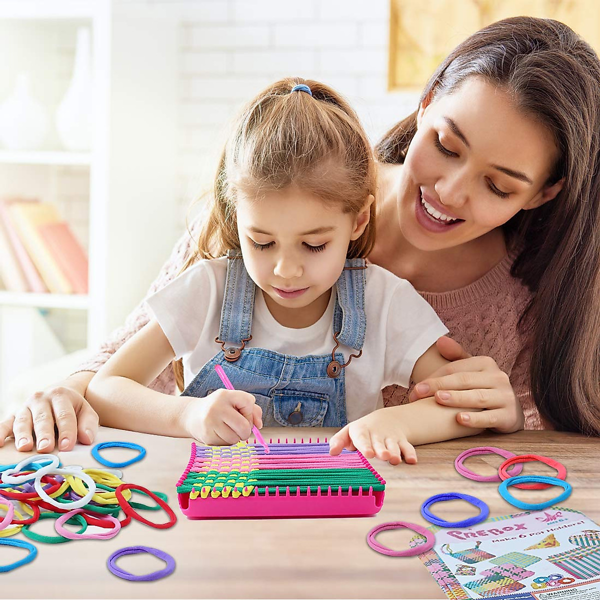 PREBOX Girls Crafts with 1 Potholder Loom Weaving Kit & 1 Friendship Bracelet Making Kit, Christmas Birthday Gifts for Girls Age 6 7 8 9 10 11 12 Year Old