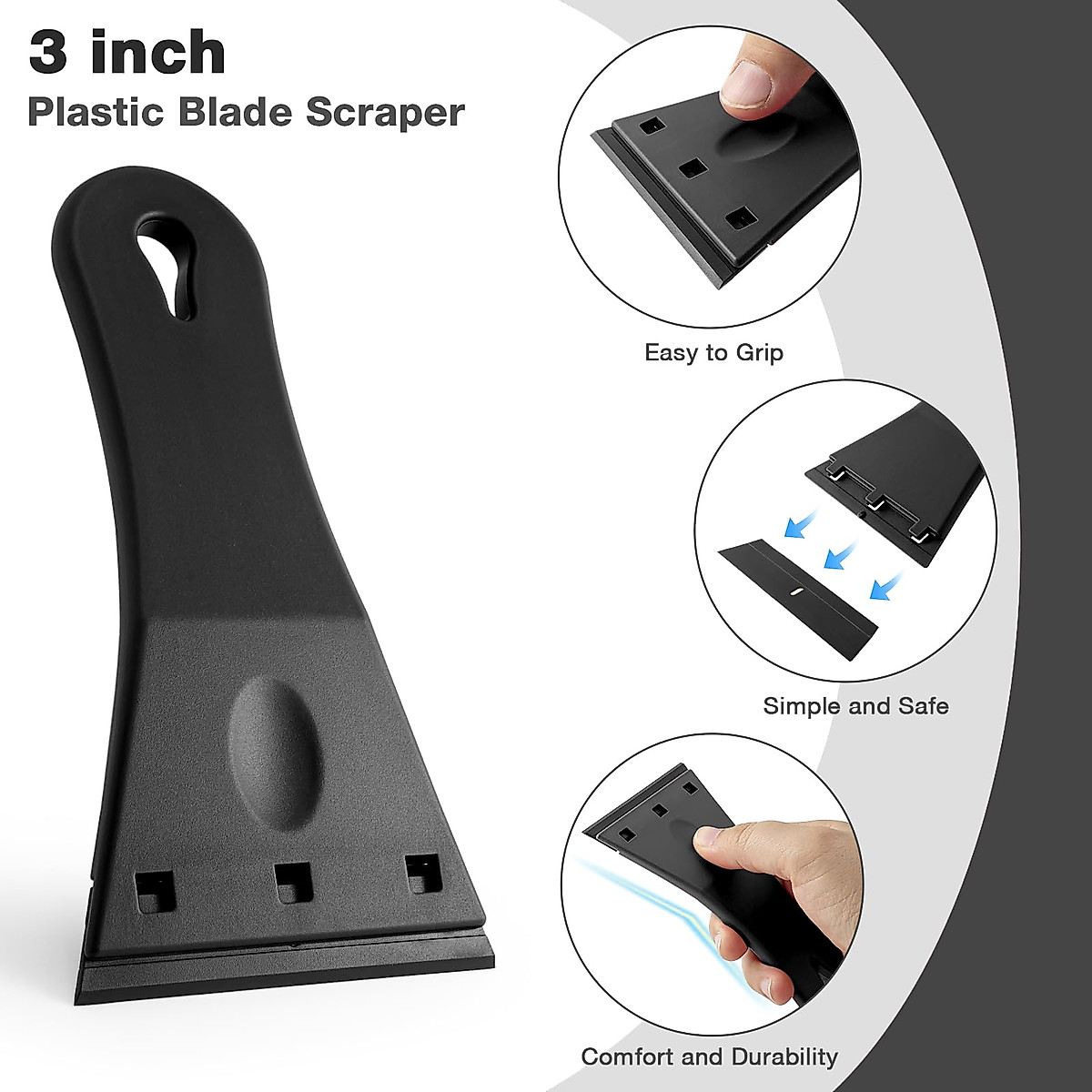 Gomake Plastic Razor Blade Scraper Kit Locking Razor Blade Scraper with Safety Cap, Glass Cooktop Scraper with Blades for Glass Clean, Paint and Old Label,Decal Sticker Remover, Stove Top Scraper Tool