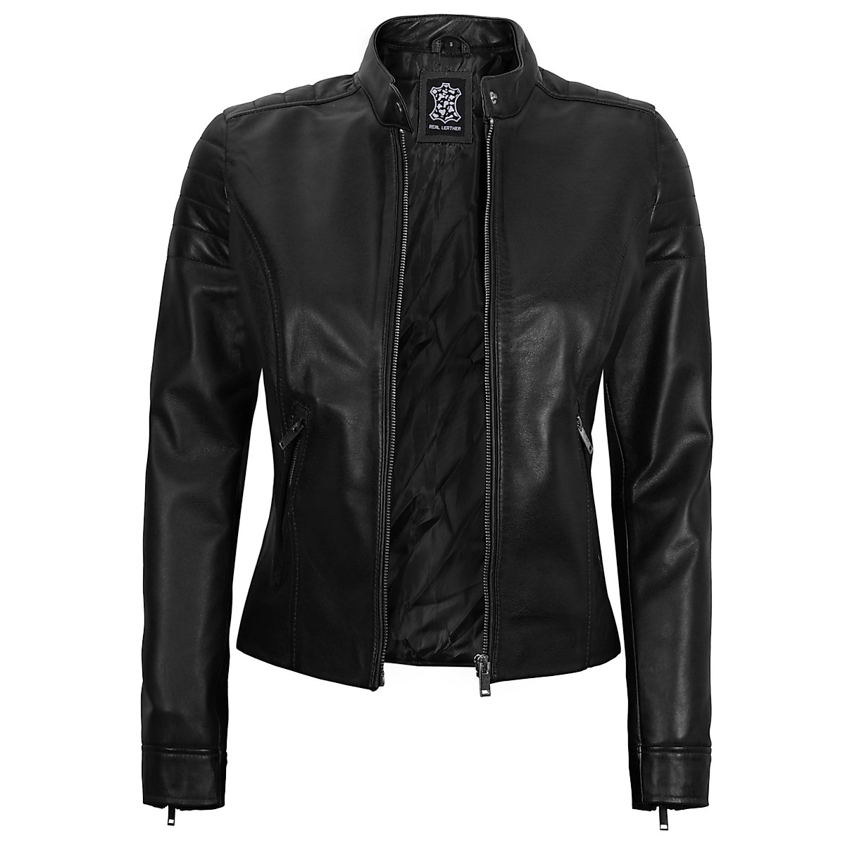 Blingsoul HRF Real Lambskin Black Leather Jackets For Women | [1309743] Carrie Black, M