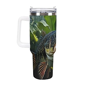 Bass Fish Print Tumbler with Handle Travel Mug Water Bottle Tea Coffee Cup White-style