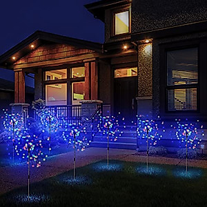 PXBNIUYA 5 Pack 600 LED Solar Garden Lights Outdoor Waterproof, Solar Starburst Sphere Light with Remote 8 Modes Firework Light, Solar Fairy Light for Pathway Patio Yard Lawn Walkway Décor (Colorful)