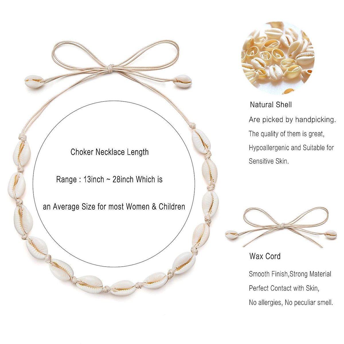 Qceasiy Sea Shell Necklace Choker For Women Summer Beach Natural Cowrie Shell Necklace(Begie Rope)