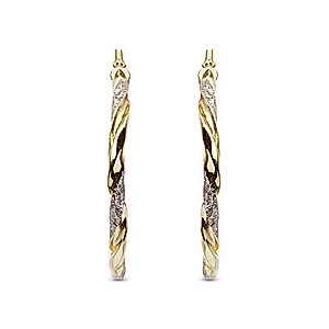 LeCalla 925 Sterling Silver Hoop Earrings Twisted Two-Tone Italian Design 14K Gold-Plated Small Earring Hoops for Women - 25MM