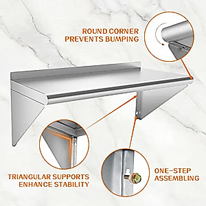 HOCCOT Wall Stainless Steel Shelf 12 x 36”, Heavy Duty 270 lb Metal Shelf, Commercial Wall Mounted Food Service Storage Rack Shelves for Kitchen, Restaurant, Food Truck, Garage, Laundry Room