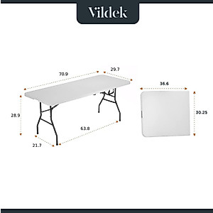 VILDEK 6ft Folding Dining Table, Plastic, White, 300lbs Load Capacity, Portable, Indoor-Outdoor Use, Foldable