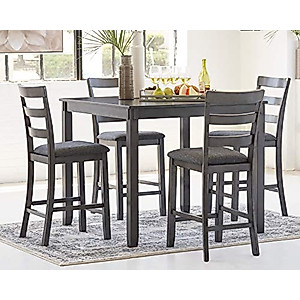 Signature Design by Ashley Bridson 5 Piece Counter Height Dining Room Set, Includes Table & 4 Bar Stools, Gray (Pack of 1)