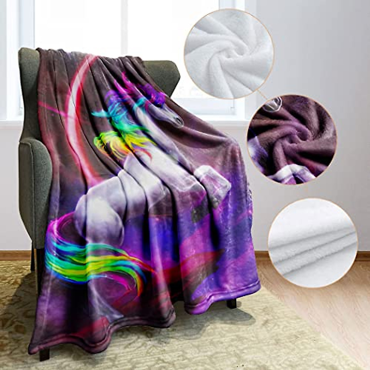 YISUMEI Warm Soft Cozy Plush Throw Fleece-Flannel Blanket 30"x40" Beautiful Unicorn Rainbow Nebula Moon