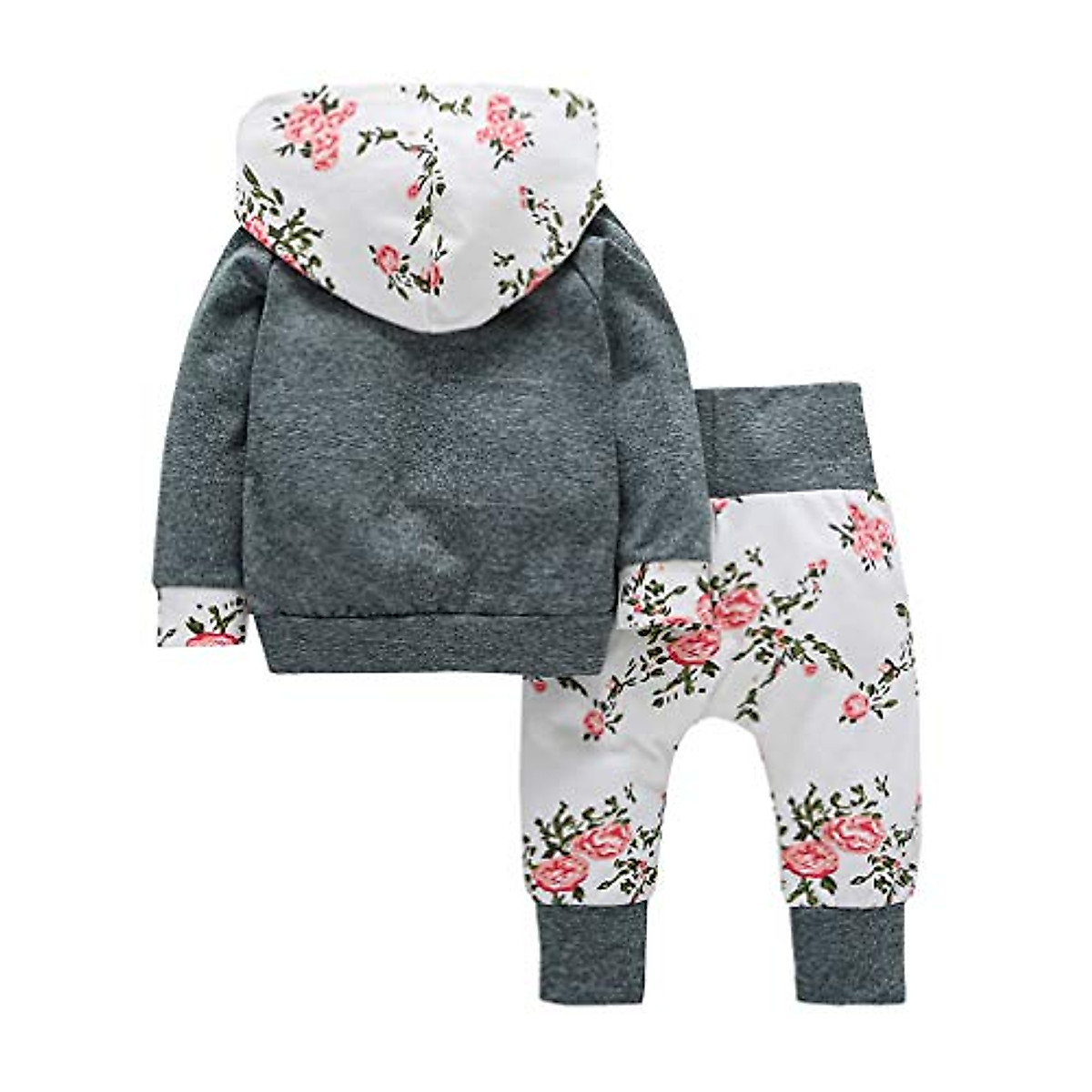 MINKIDFASHION Baby Girls Clothing Sets Flowers Long Sleeve Hoodie Tops Pants Outfit (Gray, 2T-3T)