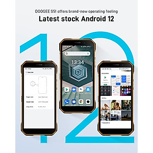 DOOGEE S51 Rugged Smartphone Unlocked Android 12, Helio G25 4GB+64GB 5180mAh Battery, Dual SIM 4G, 6.0" IPS HD, IP68 Waterproof IP69K Rugged Phone, NFC, AI Double Camera (12MP+2MP) 8MP Front Orange