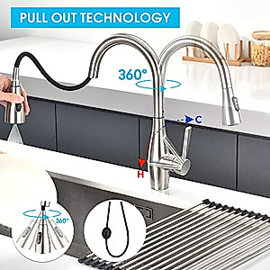 CREA Touch Kitchen Faucet with Pull Out Sprayer, Touch-on Activated Kitchen Sink Faucet Single Handle RV Uitility Laundry Outdoor Faucet with Deck Plate