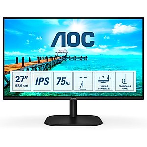 AOC 27B2DA 27 inch IPS Monitor - Full HD 1080p, 4ms Response, Built In Speakers, HDMI, DVI