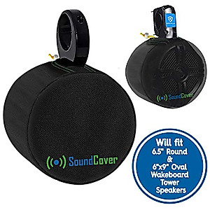 Two Black Heavy Duty Medium Marine Speaker Covers for Round 6.5" & Oval 6x9 Boat Wakeboard Tower Pod Speakers Size H 9.8" x W 9.8" x D 12" - Fits Boss Audio, MCM Custom Audio, Rockville Speakers