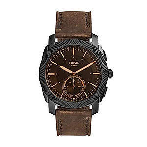 Fossil Men's 45mm Machine Stainless Steel and Leather Hybrid Smart Watch, Color: Black, Brown (Model: FTW1163)