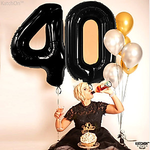 KatchOn, Giant Black 40 Balloon Numbers - 40 Inch | Black 40th Birthday Decorations for Men | Happy 40th Balloons for 40th Birthday Decorations Women | 40th Birthday Balloons, 40th Birthday Banner