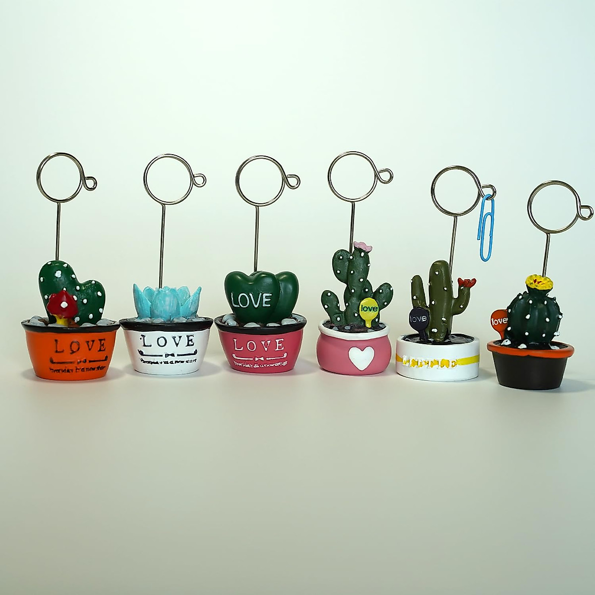 6 Pack Cute Picture Holder,Table Number Holder for Desk, Adorable Cactus Shape Desktop Ornaments Small Place Card Holder, Memo Holder Stand
