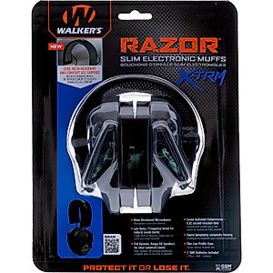 Walker's Razor Slim X-TRM Noise-Cancelling Sound-Enhancing Hunting Gun Range Shooting Electronic Earmuffs with Cooling Pads, Moisture Wicking Headband & 2 AAA Batteries, Black