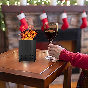 Wood Burning Firepit, Iron Compact Smokeless Tabletop Fire Pit Efficient Heating for Courtyard (Black)