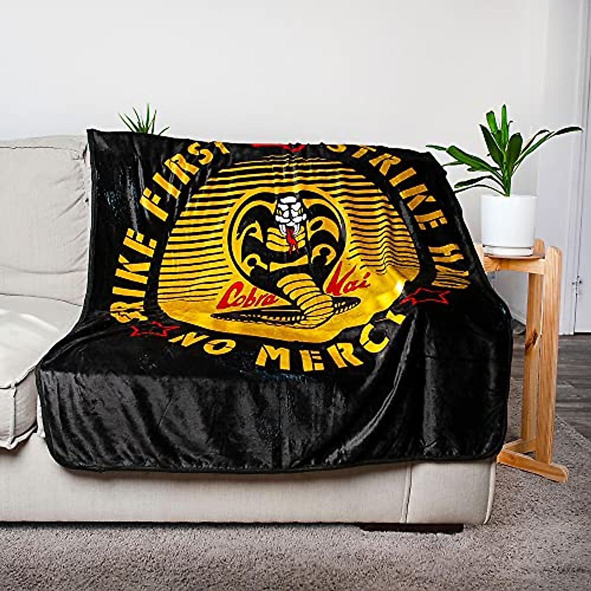 Surreal Entertainment Cobra Kai Strike First Oversized Plush Throw Blanket | Cozy Sherpa Cover For Sofa, Bed Super Soft Fleece Official Karate Kid Collectible 45 x 60 Inches, Yellow, One Size