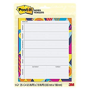 Post-it Super Sicky Printed Weekly Calendar, Watercolor, 6.5 in x 7.8 in (BC-DSKCAL-WTRC)