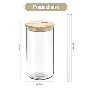 WHEATHUSK 20 Pack Drinking Glass Cups with Bamboo Lids and Glass Straws 16oz Iced Coffee Cups Clear Glass Tumblers Can Shaped Drinking Beer Glasses Cute Cups for Tea, Smoothie, Whiskey, Soda, Gift