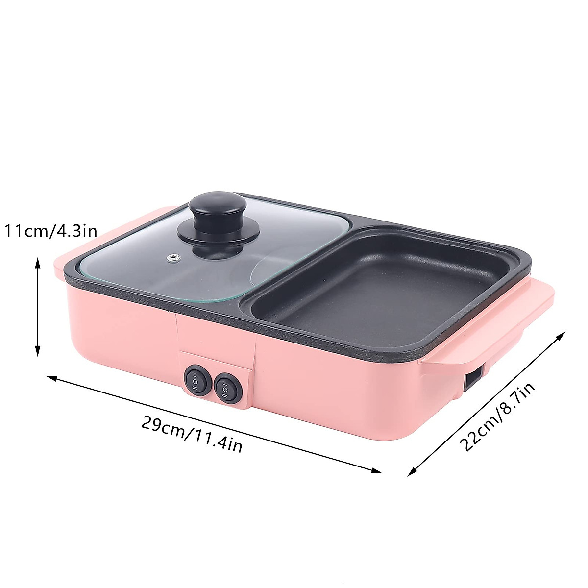 Mini Electric Grill and Hot Pot, 2 in 1 Portable Electric Hot Pot Barbecue Grill Non-Stick Teppanyaki Pan 110V Multifunction Nonstick Griddle & Hot Pot for Steak, Shabu, BBQ - Pink (Pink)