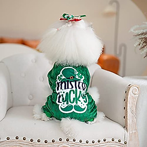 CuteBone Mister Lucky St.Patrick's Day Small Dog Pajamas Soft Puppy Pjs Fleece Stretchy Onesie Cat Clothes for Daily Wear P274S