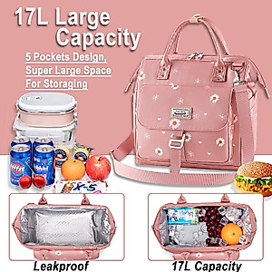 Weitars Lunch Bag for Women,Floral Insulated Lunch Box Lunch Tote,Wide-Open Lunch Purse with Removable Shoulder Strap,Lunchbag for Work Picnic Hiking