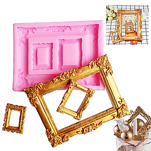 3 Pieces Pink Picture Frames Silicone Mold for Cake Decorating Sugar Gum Paste Chocolate Cookies Resin Polymer Clay