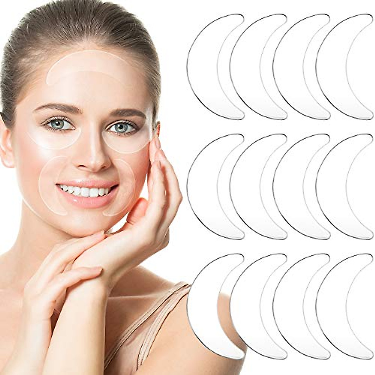 Syhood 12 Pieces Silicone Eye Wrinkle Pads Anti Aging Silicone Pads Reusable Reduce Skin Wrinkles Under Eye Patches Cleavage for Mouth and Eyes(Transparent)