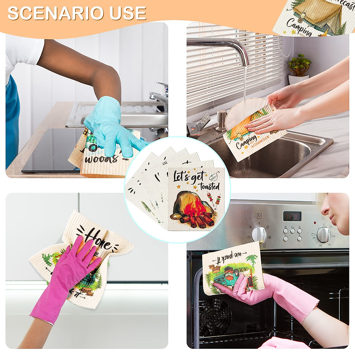 6 Pcs Swedish Kitchen Dish Cloths Kitchen Towels Reusable Sponge Cleaning Cloths Wipes Absorbent Dish Cloth Quick Drying Washable Decorative Tea Towels No Odor Bar Hand Towel (Camping)