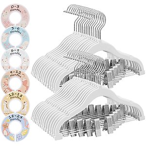 SONGMICS Baby Hangers, 30 Packs Pants Hangers with Clips, Kids Hangers with 6 Clothes Dividers, Non-Slip Children’s Clothes Hangers, Pants Hangers, White UCRF013W30