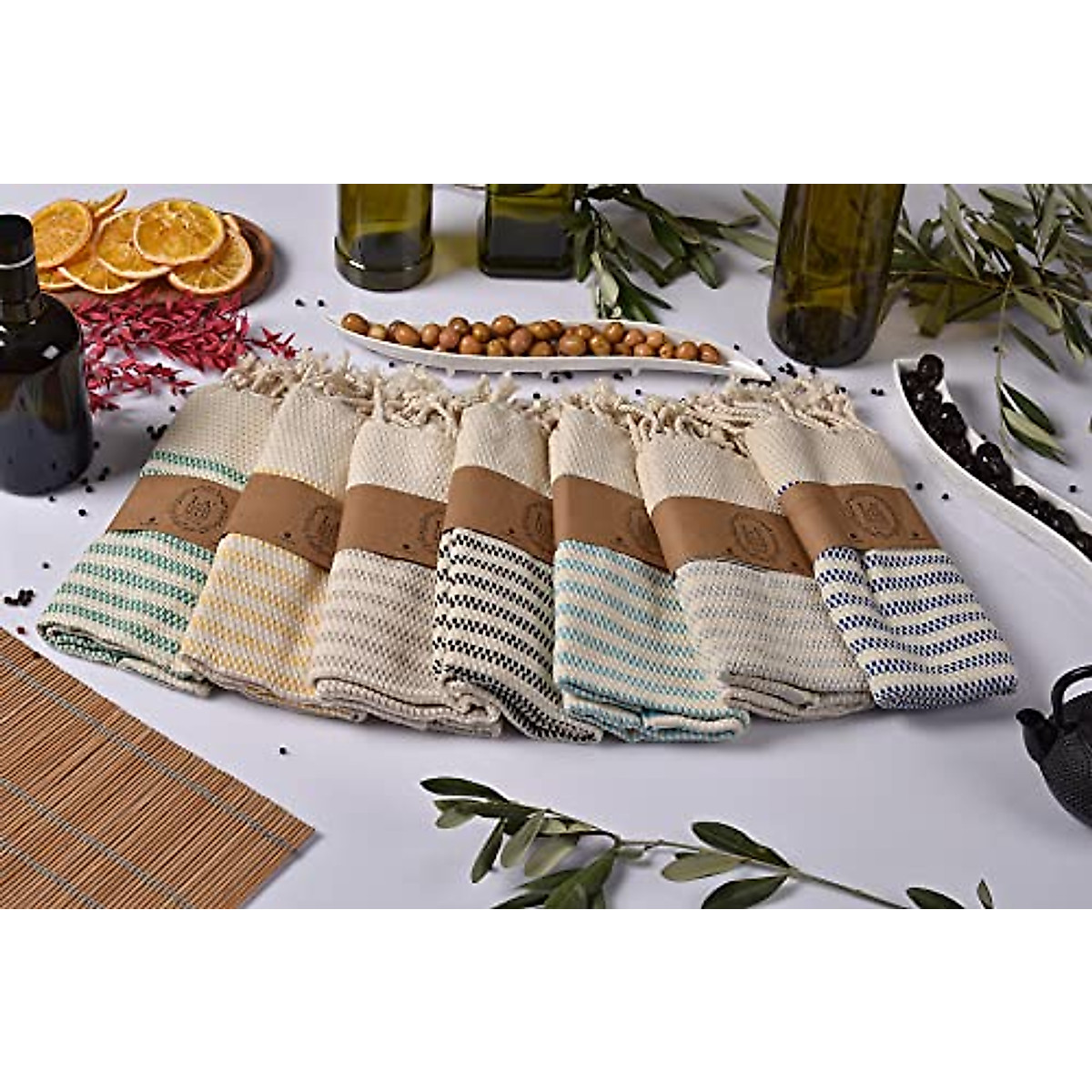La Hammam Turkish Hand Towels Set of 2, 18"x36", Cotton, Ultra Soft, Absorbent & Quick Dry, Decorative Hand Towel for Bathroom, Kitchen, Hair, Dishcloth, Tea, Yoga, Face, Gym & Spa Shiran Beige