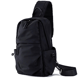 Men Women Sling Bag Backpack Lightweight Water Resistant Small Chest Shoulder Crossbody Bags for Walking Travel Cycling Black