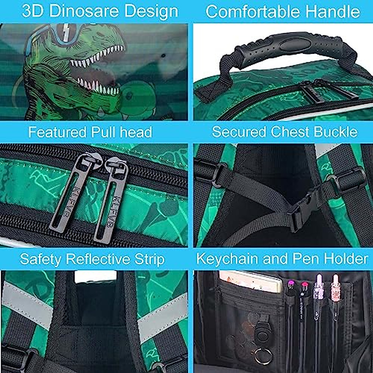 AGSDON 3PCS Dinosaur Backpack for Boys, 16" little Kids Preschool School Bookbag and Lunch Box