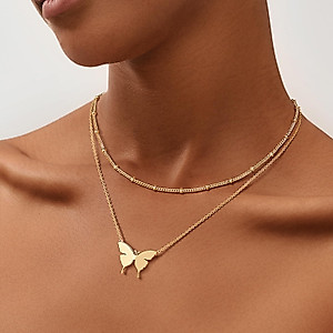 MEVECCO Gold Butterfly Pendant Necklaces,18K Gold Plated Dainty Cute Handmade Jewelry for Women …