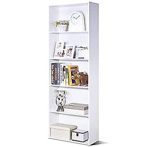 DORTALA Bookcase 5-Shelf Multi-Functional Modern Wood Storage Display Open Bookshelf for Home Office, White