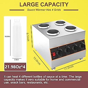 Commercial Stainless Steel Hot Chocolate Sauce Warmer, Cheese Sauce Bottle Dispenser, Electric Food Sauce Warmer with 4 x 650ml Squeeze Bottles,110V