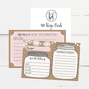 50 Double Sided Recipe Cards 4x6, Wedding Bridal Shower Card, Kraft Blank Christmas Holiday Printable Recipe Card for Binder, Cute Rustic Vintage Retro Gift in a Mason Jar Recipe Cards 4 x 6