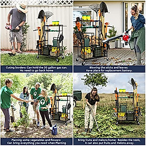 Garden Tool Storage for Garage, Yard Tool Organizer for Garage, Shed, Garden, Garage Tool Organizer, Garage Tool Rack on Wheels, Tool Stand for Home, Outdoor, Heavy Duty Steel, Black