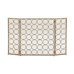 Deco 79 Metal Geometric Foldable Mesh Netting 3 Panel Fireplace Screen with Circle Pattern, 47" x 1" x 32", Brass