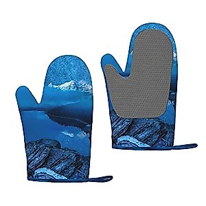 Moraine Lake in A Starry Winter Night Printed Silicone Anti-Scald Gloves, Oven Mitts, Used for Cooking, Grilling, Kitchen Oven Gloves.