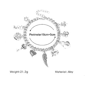 TIANHONGYAN Dainty Alloy Metal Silver Chain Bracelets match wing key elephant accessoriesfor Women Adjustable Stainless Steel Fashion Punk Bracelets for Women (silver, Stainless Steel)