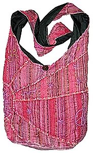 Pink Embroidered Peace and Sunrise Sling Crossbody Purse Boho Handbag Large