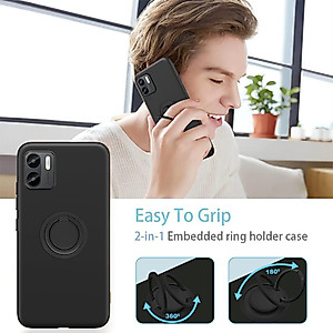 for Xiaomi Redmi A1/Redmi A2 Phone Case with Glass Screen Protector, 360° Rotatable Ring Holder Magnetic Kickstand/Stand Silicone TPU Shockproof Protective Cover Case for Xiaomi Redmi A1 4G - Black