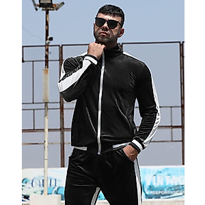YAOGRO Velour Tracksuit Sweatsuit Set:Men's Jogging Suits Full Zip Casual Jackets Pants 2 piece Outfit Athletic Workout Black