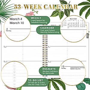 2024 Planner - Jan. 2024 - Dec. 2024, Planner 2024, 8" x 10", 2024 Planner Weekly and Monthly with Marked Tabs + Thick Paper + Contacts + Calendars + Holidays + Twin-Wire Binding - White Floral