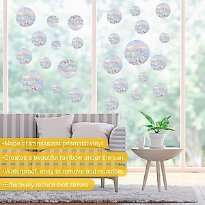 Shawula 36PCS Circle Window Clings - Anti-Collision Window Decals to Save Birds from Window Collisions,Non Adhesive Prismatic Vinyl Window Clings, Rainbow Stickers