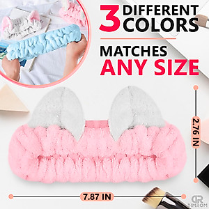 3Pcs Makeup Headbands for Women - Make Up Headband Plush Spa Headband Adult Cat Ears Headband Soft Skin Care - Stretch Headbands for Girls Headband